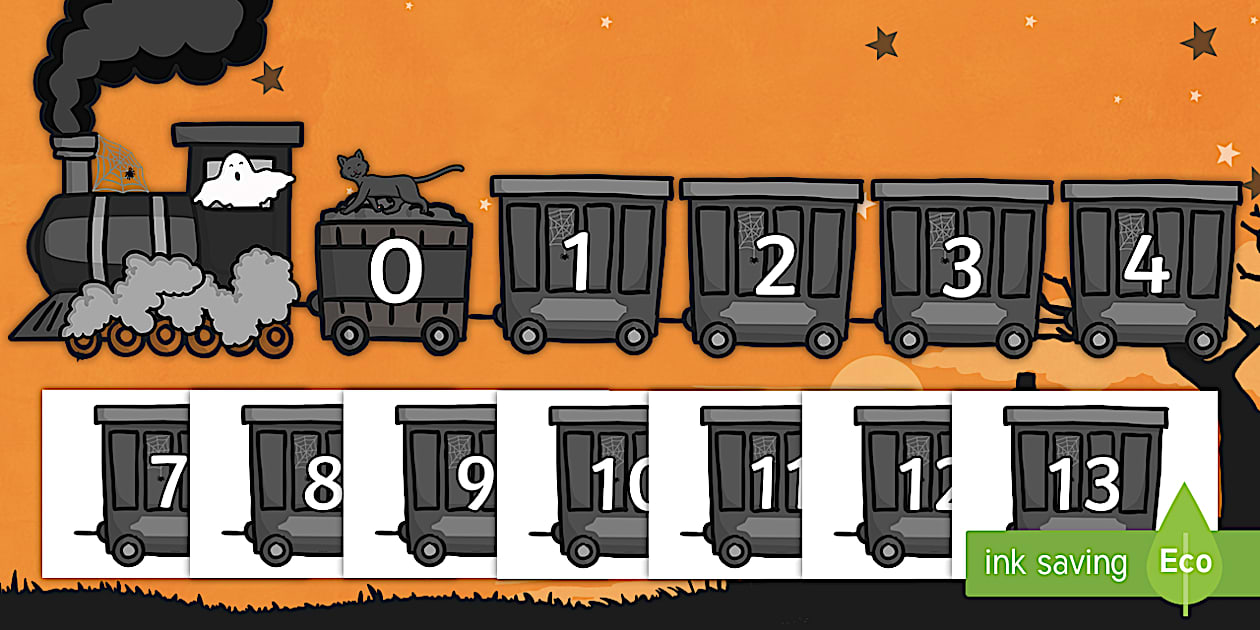 Editable Halloween Ghost Train Numbers Display Cut Outs Worksheets