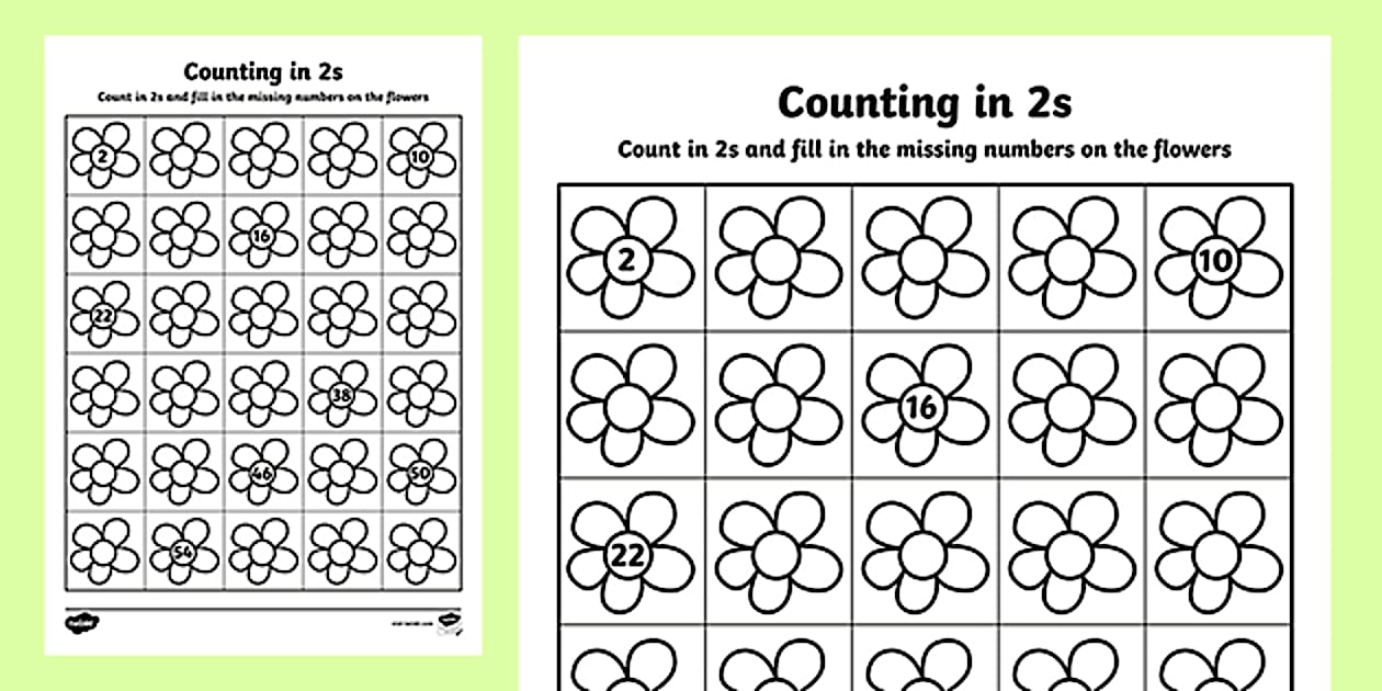 Counting in 2s Flowers Worksheets (teacher made) - Twinkl