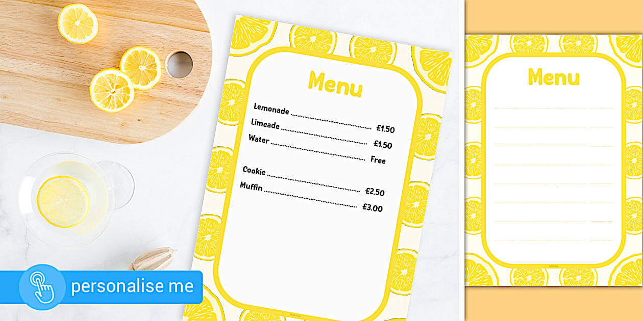 Editable Lemonade Stand Menu | Twinkl Party (teacher made)