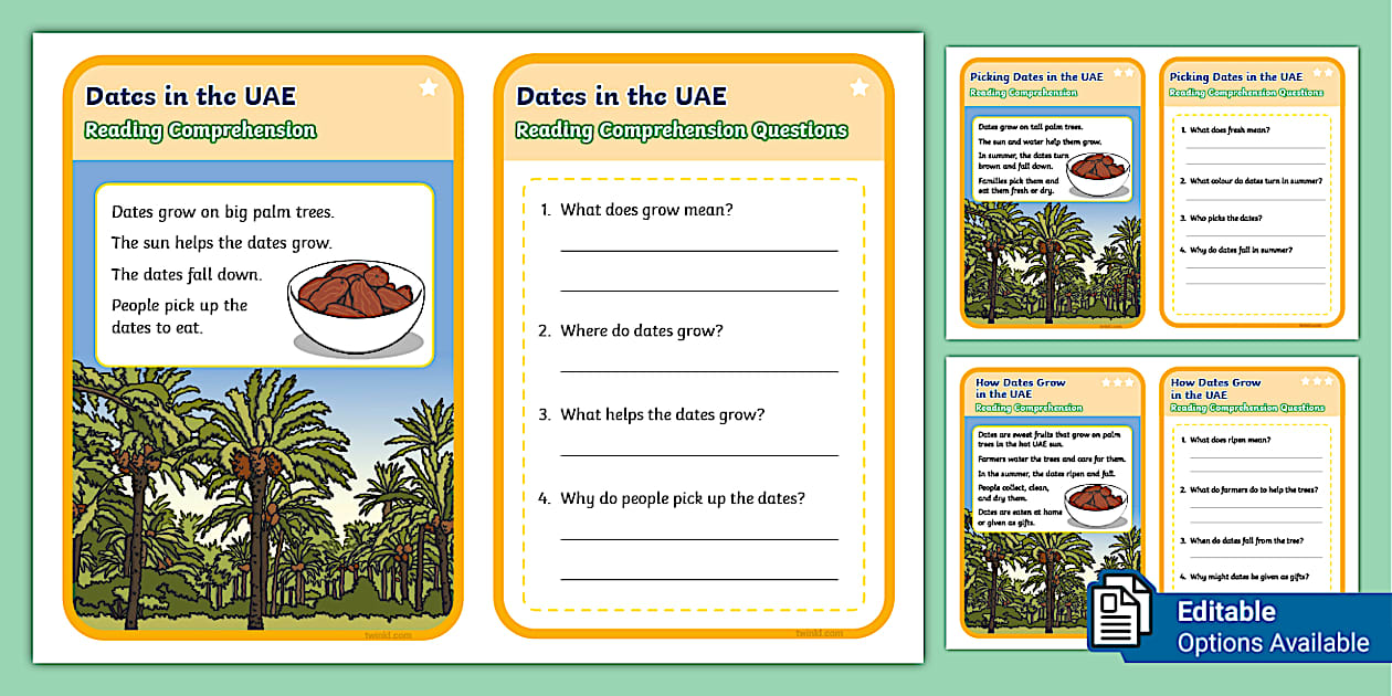 Dates KS1 Reading Comprehension Cards (teacher made)