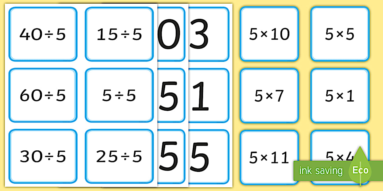 Multiplication and Division 5 Times Table Matching Cards ...