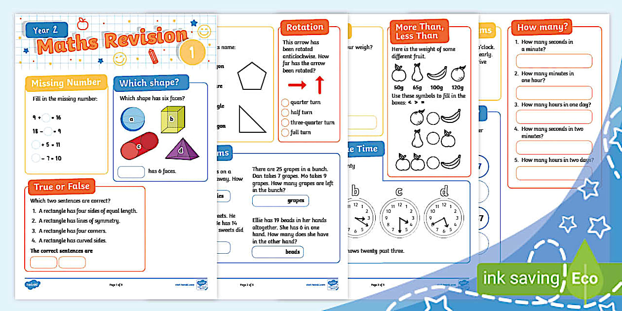Kear 2 SATs Maths Revision Questions | KS1 Practice - Twinkl