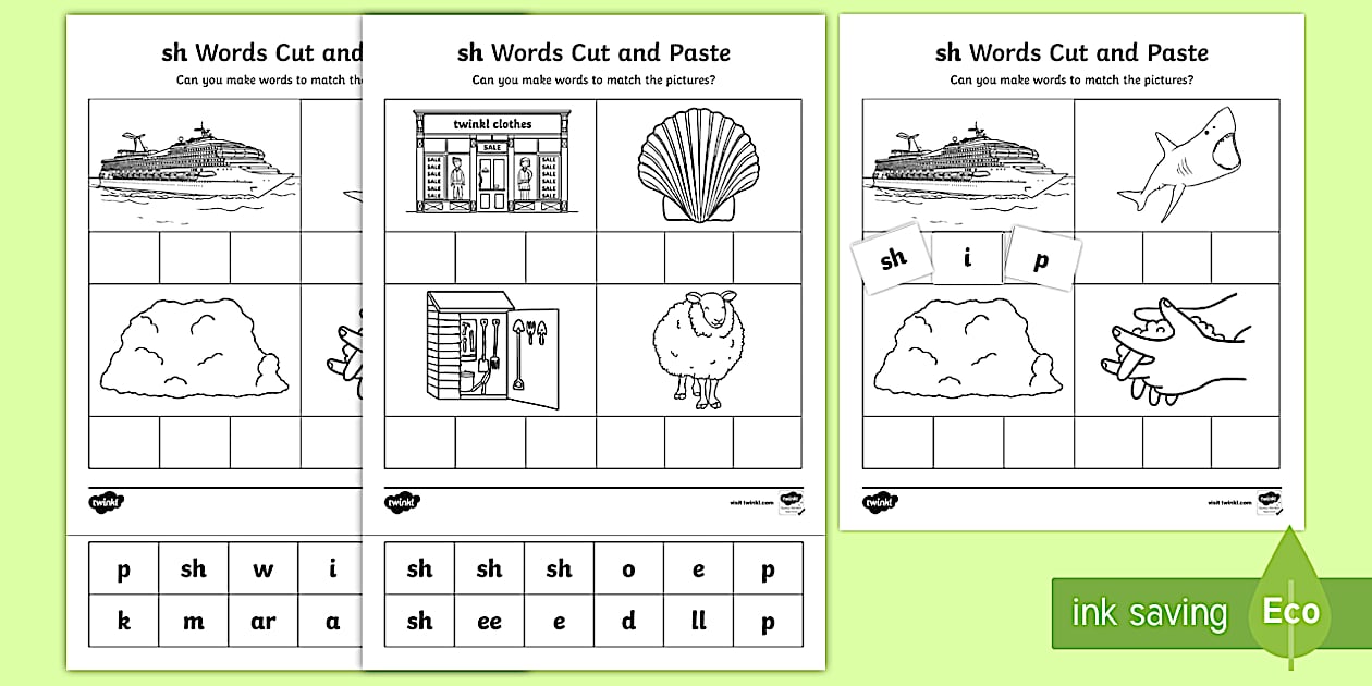 ‘sh’ Sound Cut and Stick Worksheet - Primary Resource