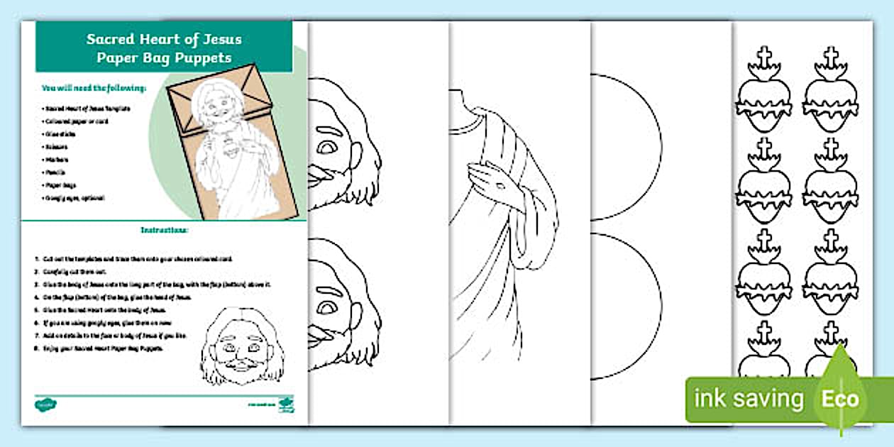 Paper Bag Puppet Sacred Heart Craft Activity - CfE - Twinkl