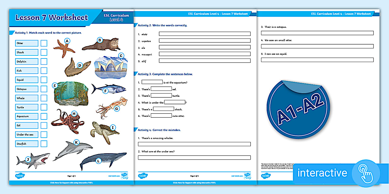 ESL Curriculum Level 4, Lesson 7 Interactive Worksheet