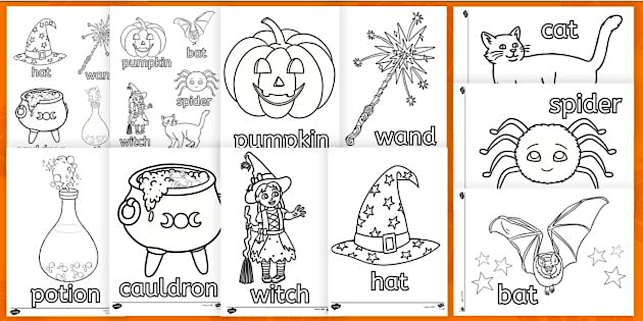 Halloween Pictures and Words Coloring Sheets | Twinkl Japan