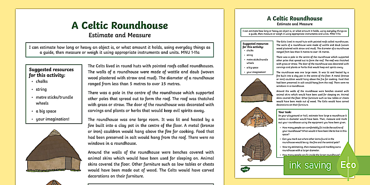 Celtic Roundhouse Model Estimate and Measure Activity Twinkl