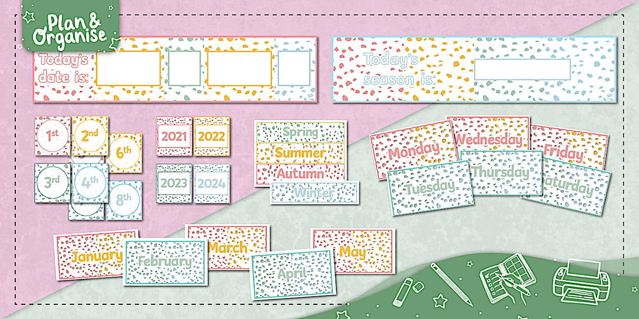 Speckled Pastel Themed Calendar Display Pack - Twinkl