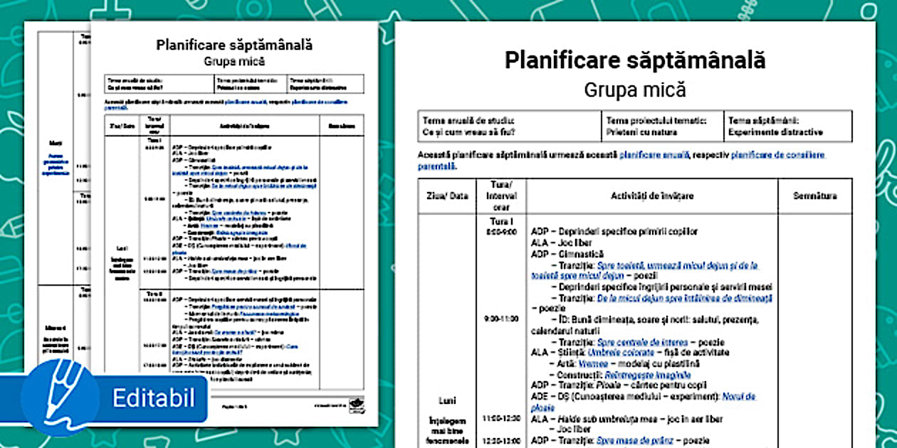 Experimente distractive – Planificare săptămânală grupa mică