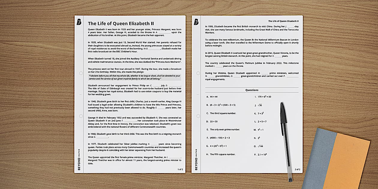 👉 The Life of Queen Elizabeth II - Maths Resource