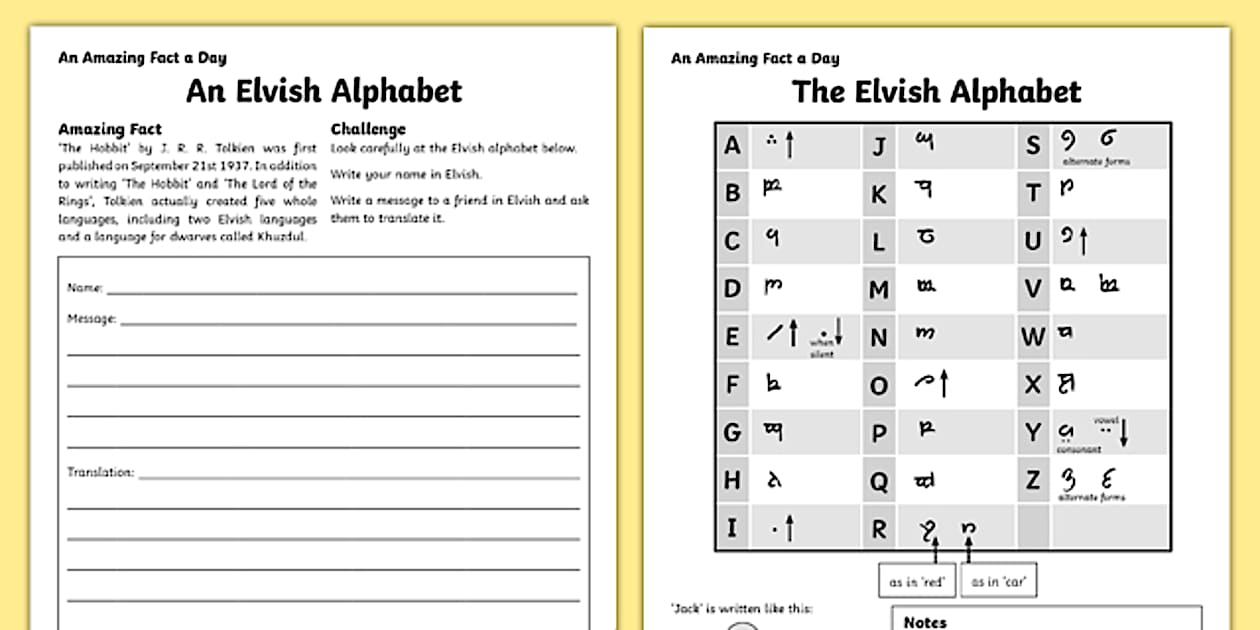 An Elvish Alphabet Worksheet / Worksheet, worksheet - Twinkl