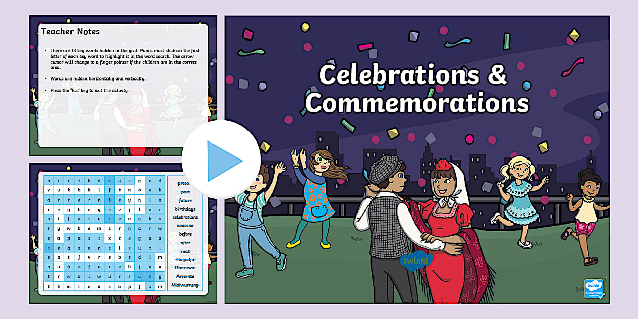 Celebrations and Commemorations Interactive Word Search