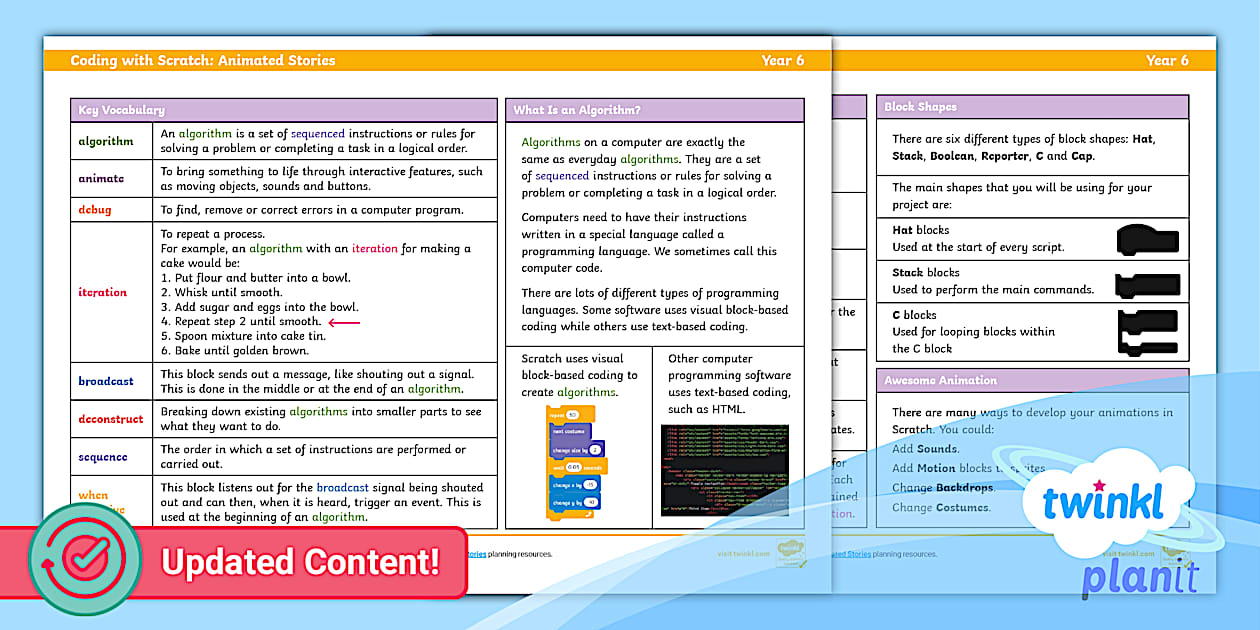 Coding with Scratch: Animated Stories Y6 Knowledge Organiser