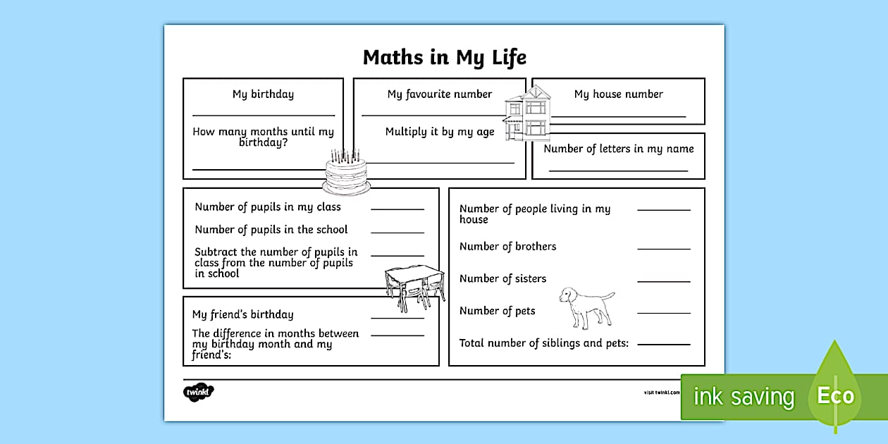Editable Year 3 Maths in My Life Worksheet (teacher made)