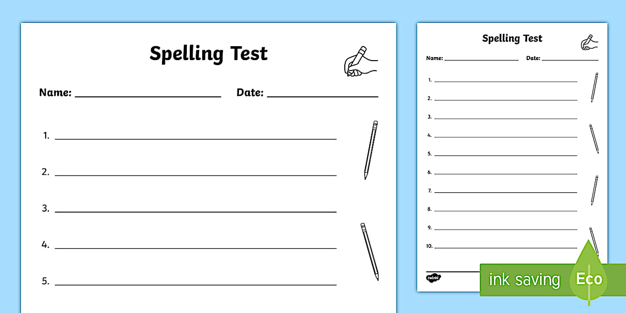 KS2/KS1 Spelling Test Template Worksheet (teacher made)