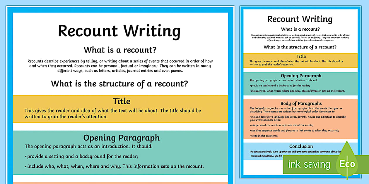 Editable Year 5 Recount Writing Structure A4 Display Poster