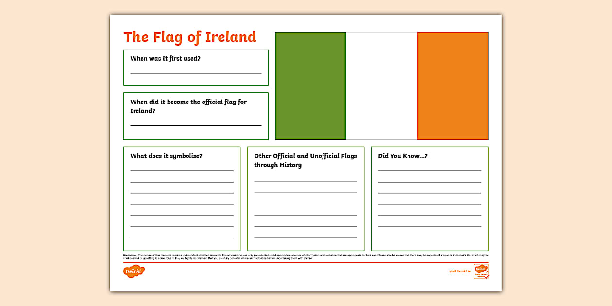 Irish Flag Fact File Template (teacher made) - Twinkl