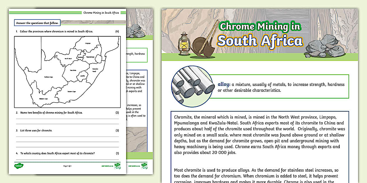 Chrome Mining in South Africa - Activity Sheet - Twinkl