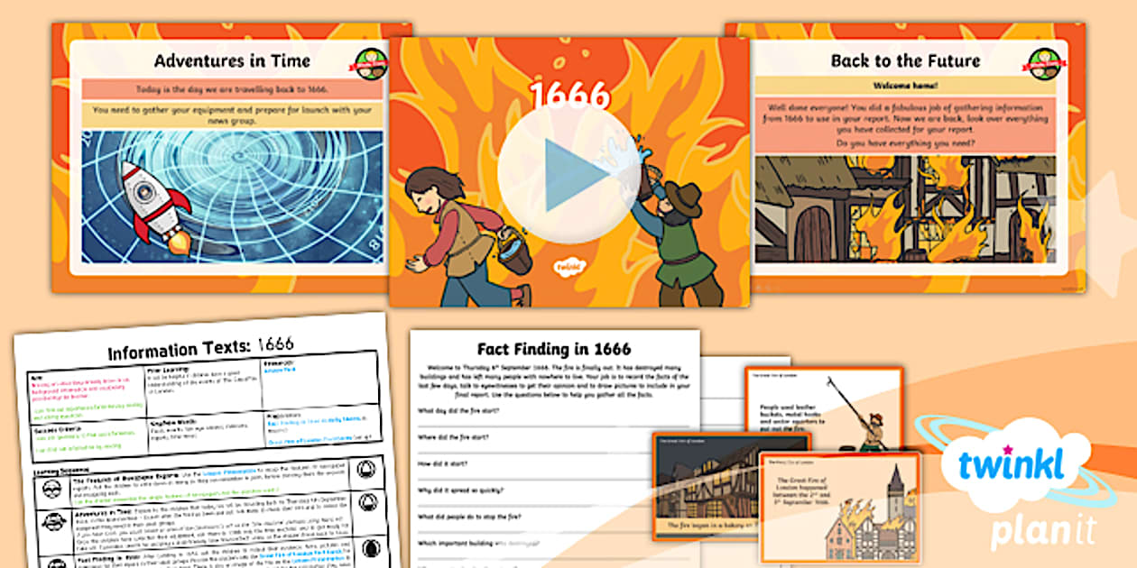 Time Travel: The Great Fire of London: Recounts 2 Y1 Lesson Pack