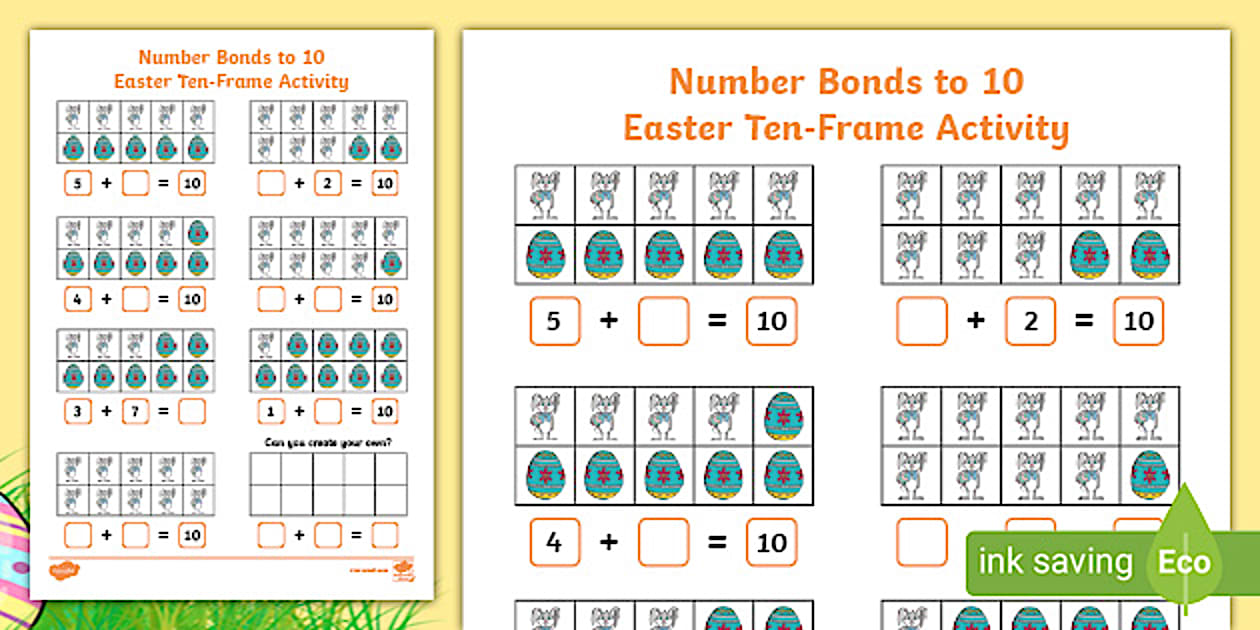 👉 Number Bonds to 10 Easter Ten-Frame Activity - Twinkl