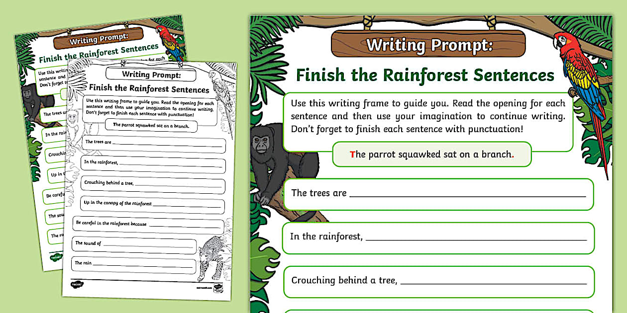 Writing Prompt: Finish the Rainforest Sentences - Twinkl