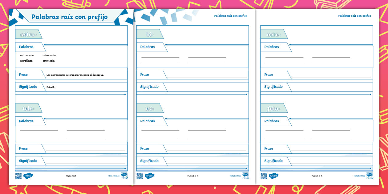 Fichas de actividad: Palabras raíz con prefijo - Twinkl