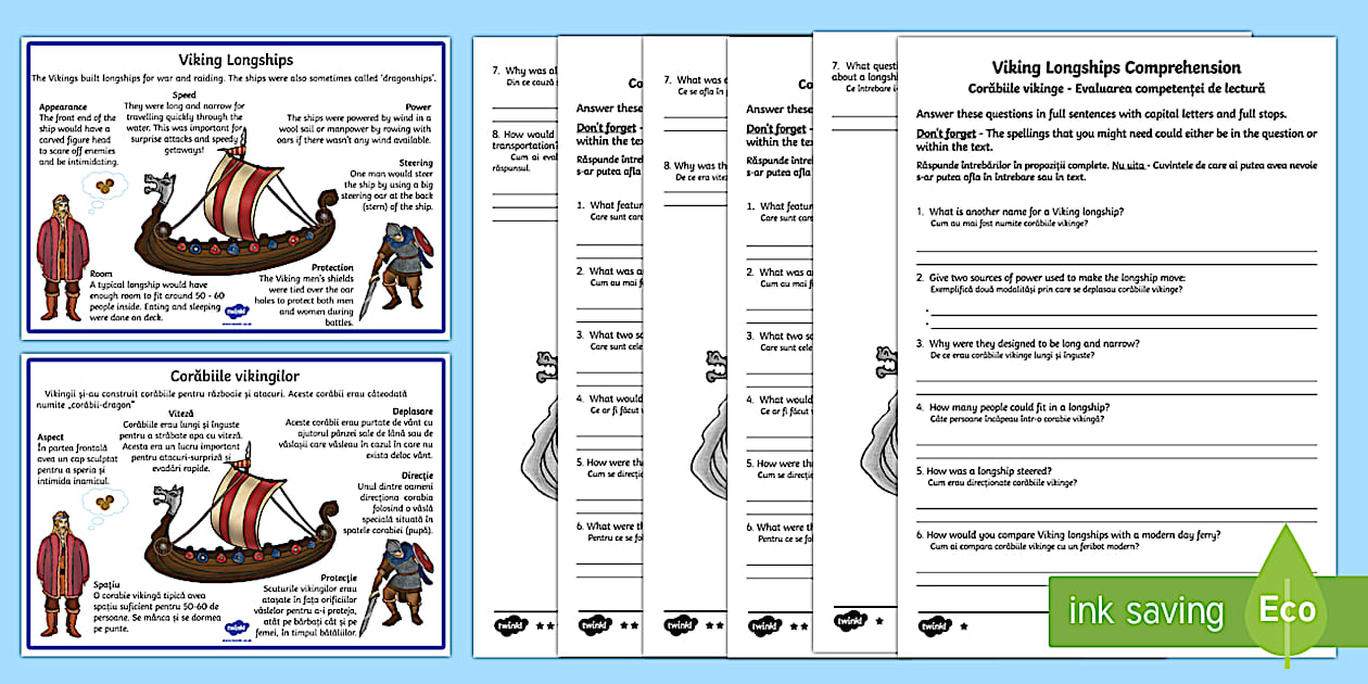 Vikings Longships Differentiated Reading Comprehension Activity
