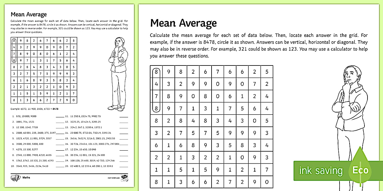 Number Grid: Mean Average (teacher made) - Twinkl