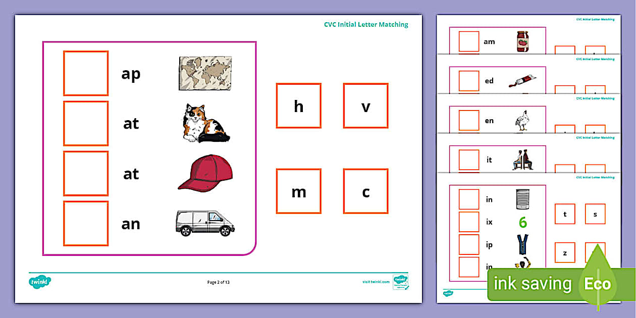 Older Learners: Workstation Pack: CVC Initial Letter Matching Activity Pack