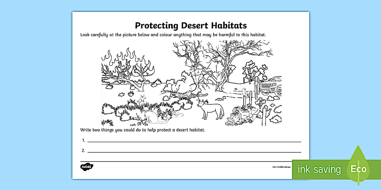 TAS Protecting Desert Habitats Worksheet - Twinkl