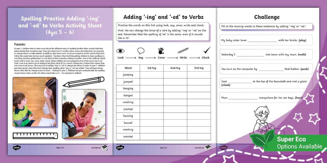 Spelling Practice: Adding -ing and -ed to Verbs Activity
