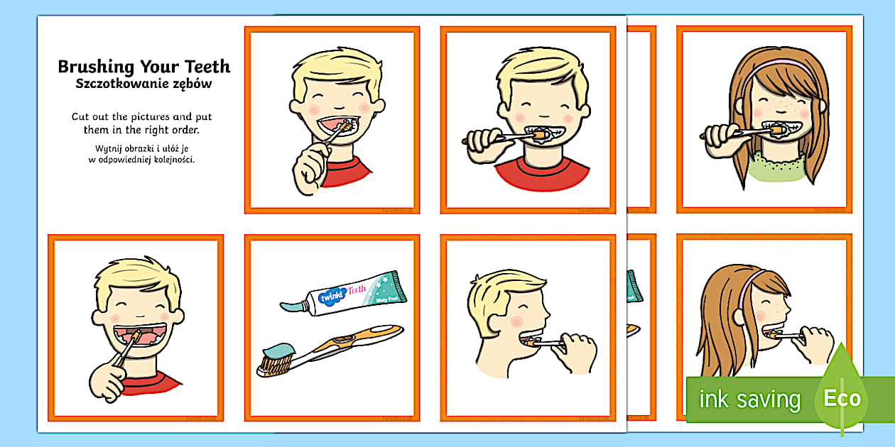 Brushing Your Teeth Sequencing Cards English/Polish - Brushing Your Teeth