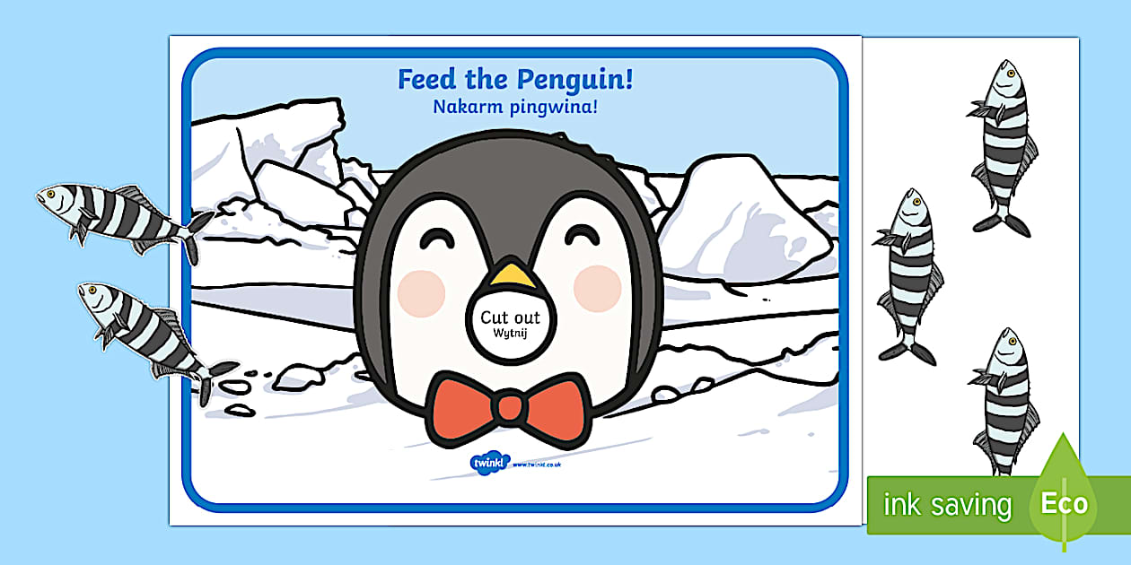 Feed the Penguin Counting Activity English/Polish - Twinkl