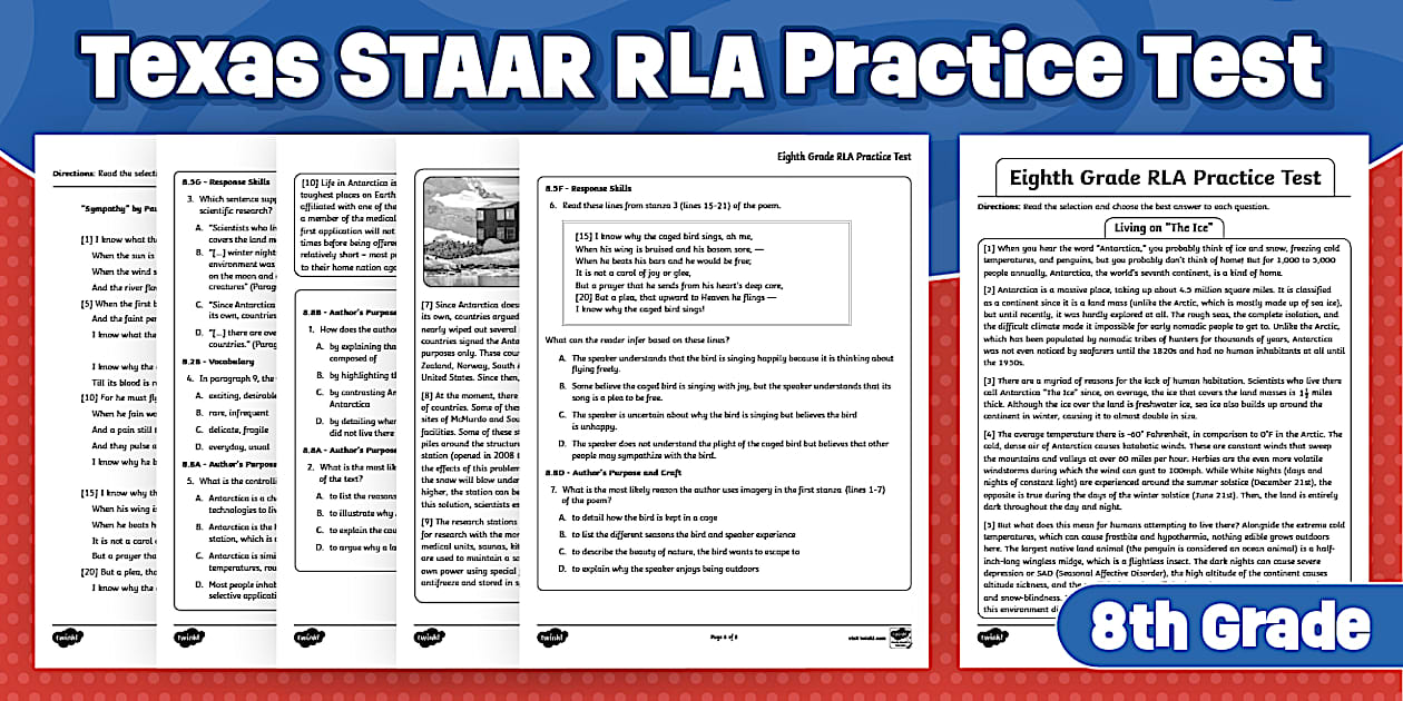 Eighth Grade ELA Sample STAAR Testing Pages