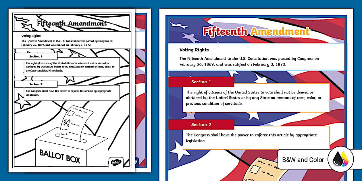 Fifteenth Amendment of the U.S. Constitution Poster - Twinkl