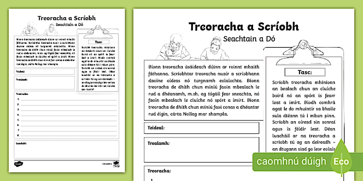 Treoracha a Scríobh Seachtain a Dó Obair Bhaile - Bileog Oibre
