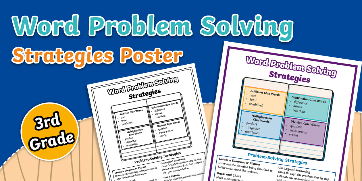Third Grade Word Problem Solving Strategies Poster - Twinkl