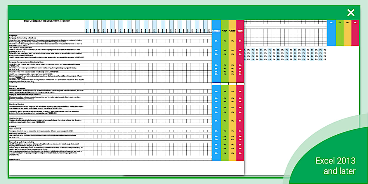 Australian Curriculum Year 3 English Assessment Tracker