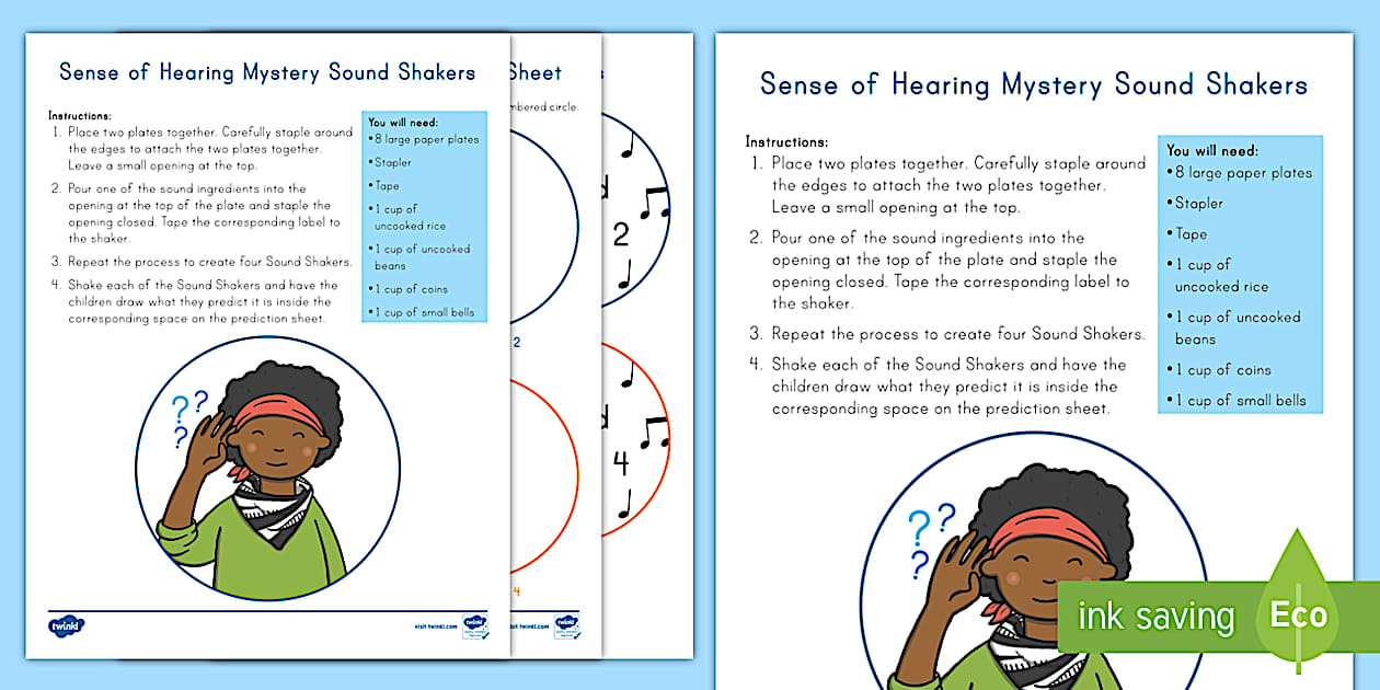 Sense of Hearing Mystery Sound Shakers Worksheet - Twinkl