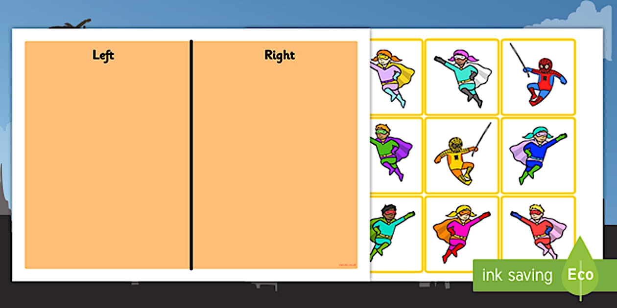 Left or Right Sorting Activity with Superheroes - Twinkl