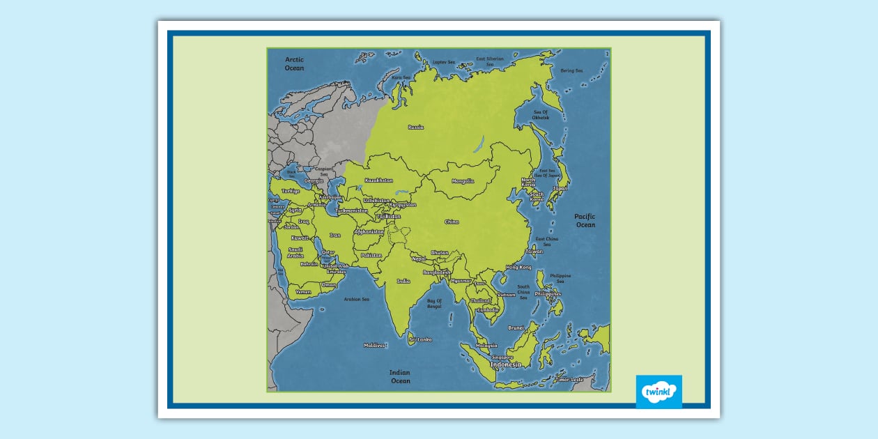 Map of Asia with Names (teacher made) - Twinkl