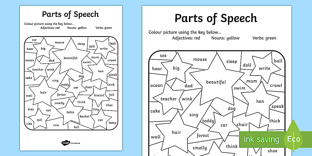 Editable Parts Of Speech Colouring Activity - Twinkl