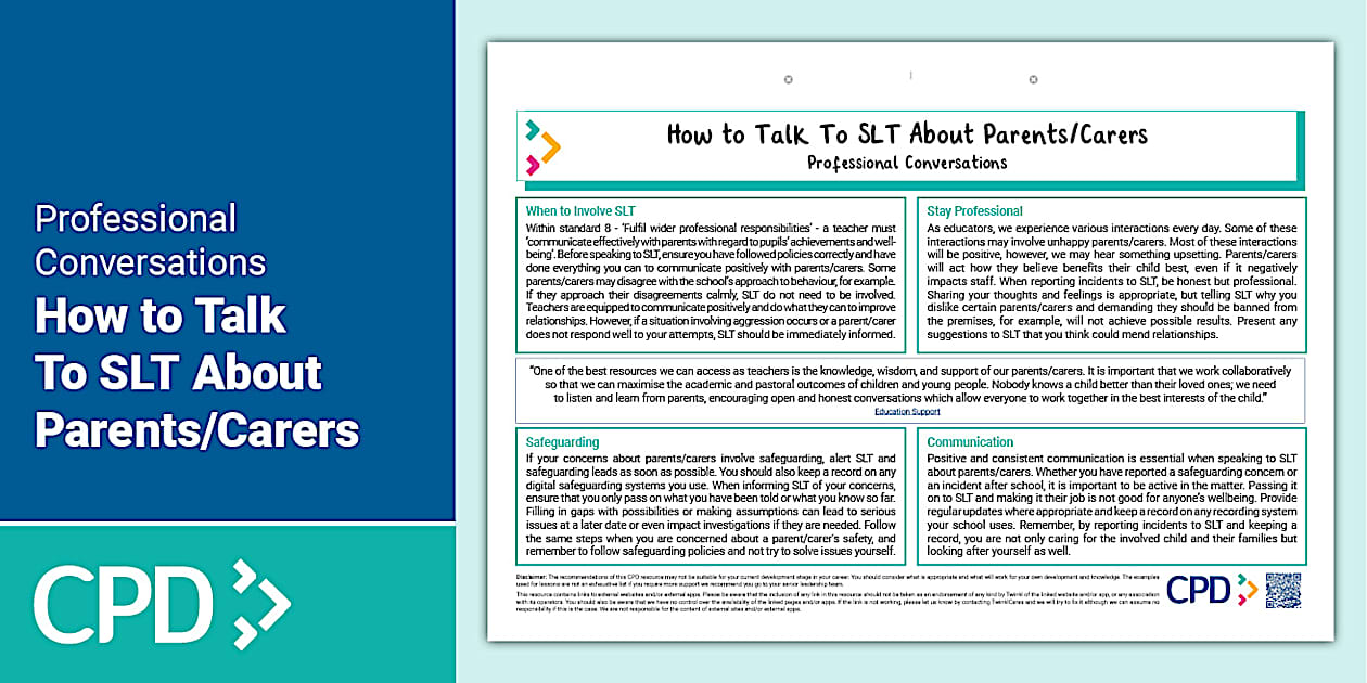 How to Talk To SLT About Parents/Carers (Teacher-Made)
