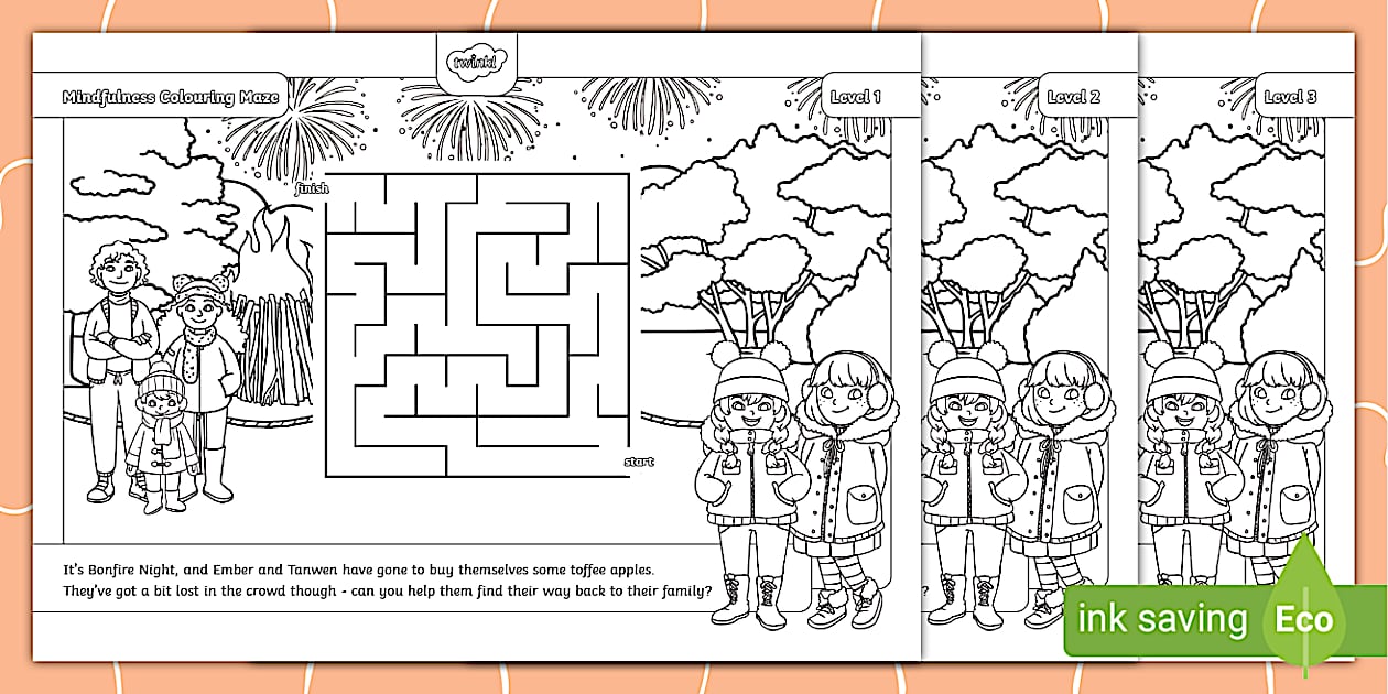 Twinkl Bonfire Night Mindfulness Colouring Maze - All Levels