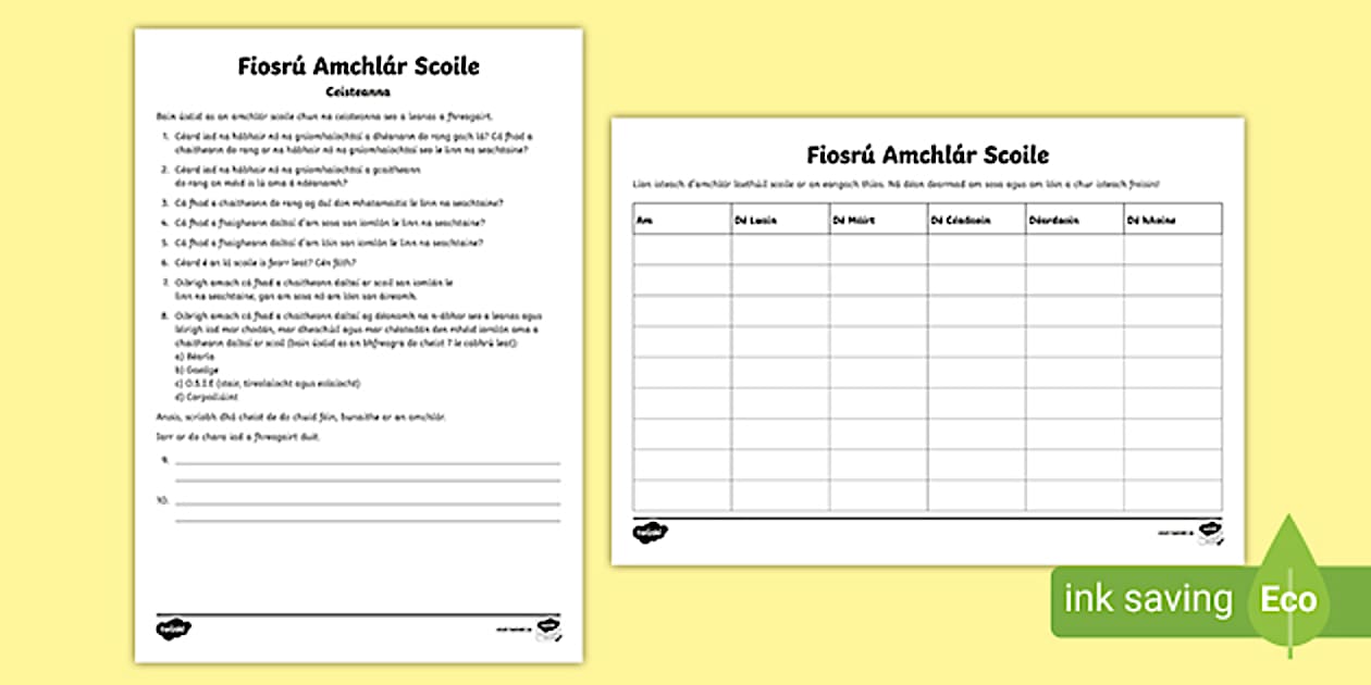School Timetable Maths Trail Worksheet Gaeilge - Twinkl