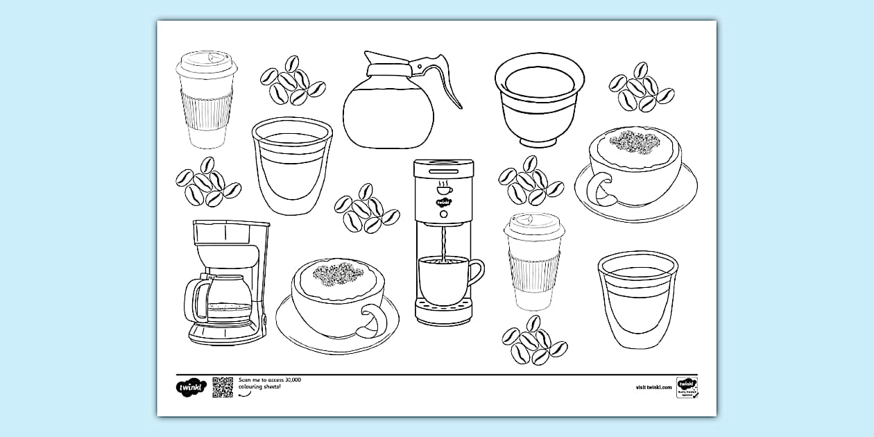 Coffee Cup Doodle Colouring Page (Teacher-Made) - Twinkl