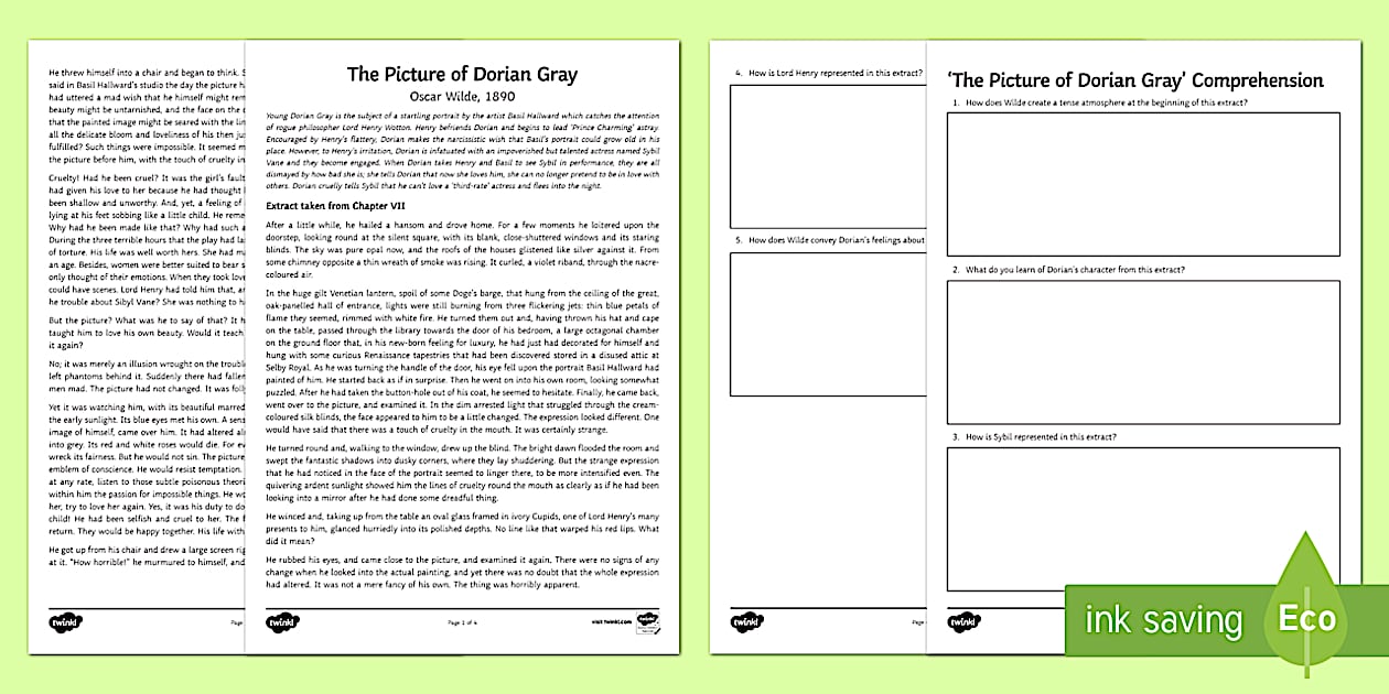 'The Picture of Dorian Gray': Chapter Seven Comprehension Worksheet