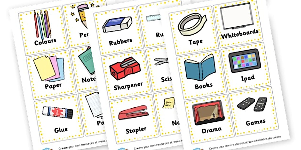 Printable Classroom Equipment Word Cards (teacher made)