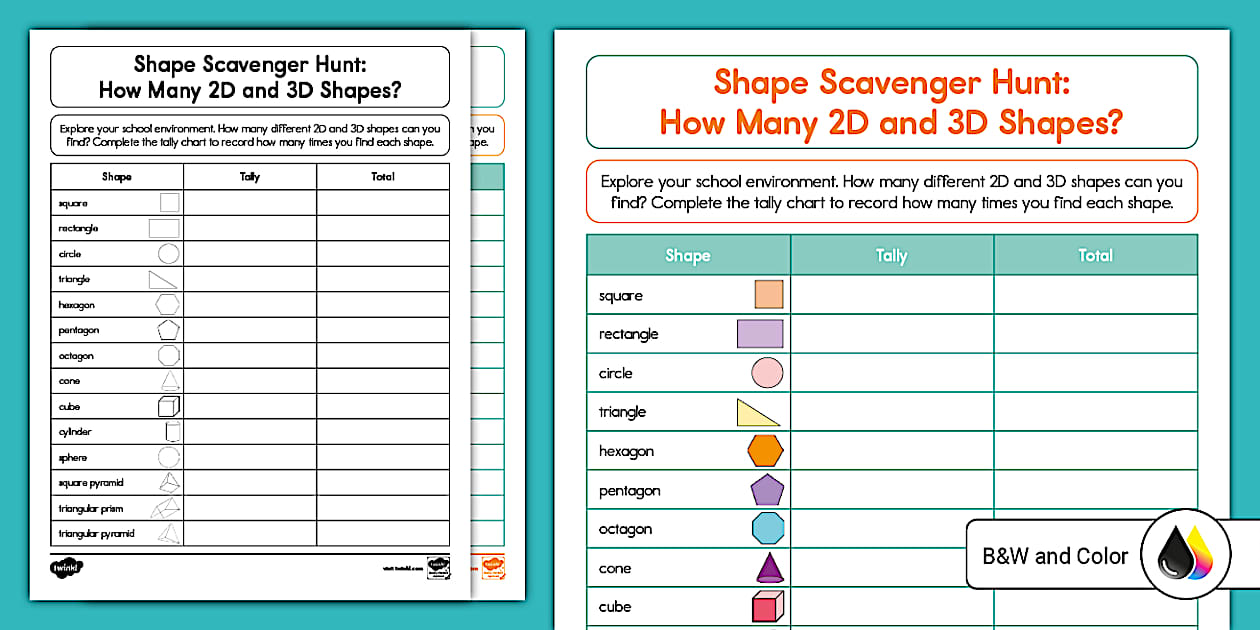 First Grade Shape Scavenger Hunt: How Many 2D and 3D Shapes?