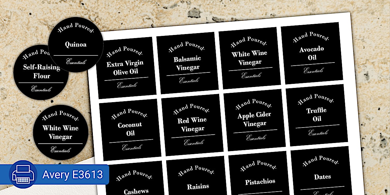 Black Printable Kitchen Jar Labels Circle Minimalist Design